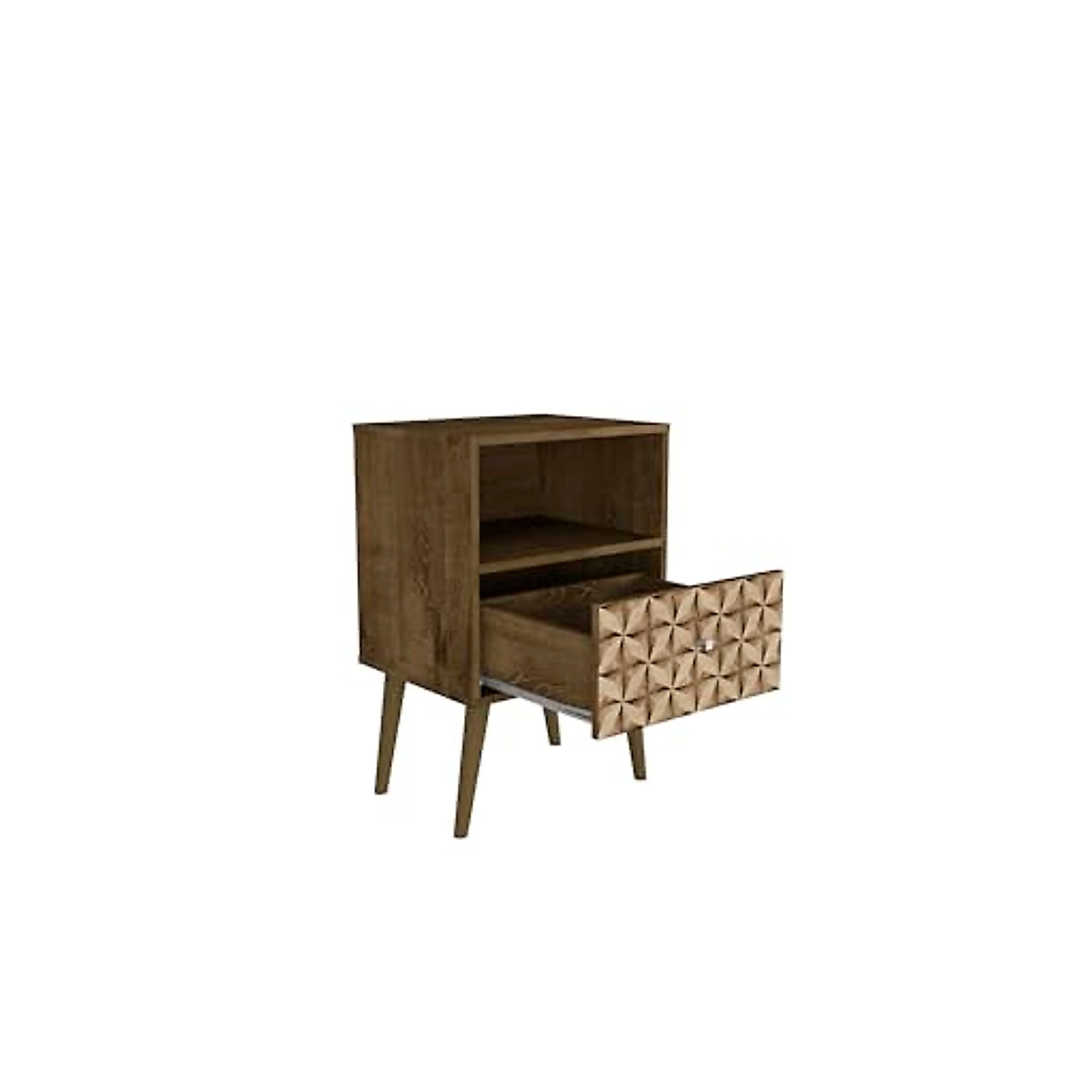 Manhattan Comfort Liberty Mid Century Modern Nightstand with Drawer and Cubby, Bedside Table for Bedroom and Living Room, Night Stand Accent Decor, Easy Assembly, Brown/Brown