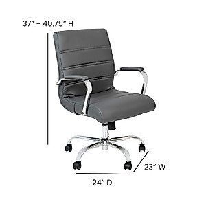 Flash Furniture Whitney Mid-Back Swivel LeatherSoft Desk Chair with Padded Seat and Armrests, Adjustable Height Padded Office Chair, Gray/Chrome