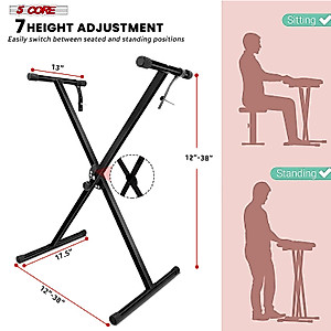 5 CORE Keyboard Stand Single X Style Adjustable Digital Electric Piano Riser Durable & Sturdy Music Synthesizer Holder Stands - 61 76 88 Keys KS1XBLK