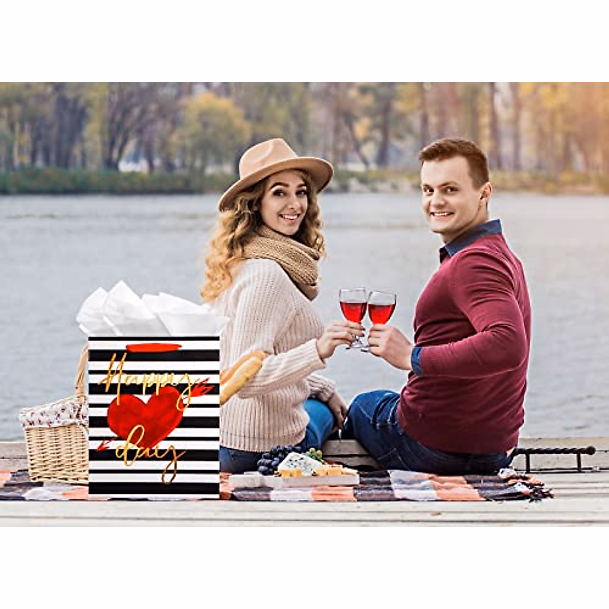 FaCraft Valentines Gift Bags with Handles 13" Large Valentines Day Gift Bag for Boyfriend Kids Happy Day Gift Bag with Tissue Paper for Her Him Men Wife Anniversary Weddings Bridal Shower Gift Bag