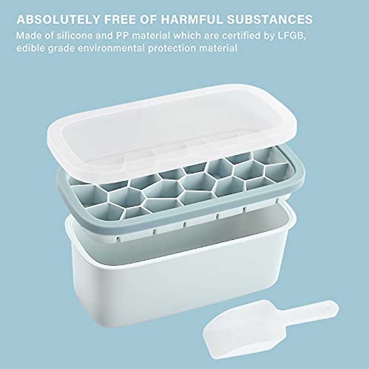 Atopov Ice Cube Trays with lid and Ice Bucket Ice Cube Trays Molds Easy-Release Silicone & Flexible 26-Ice Cube Trays Cocktail Whiskey ice cube tray (Blue)