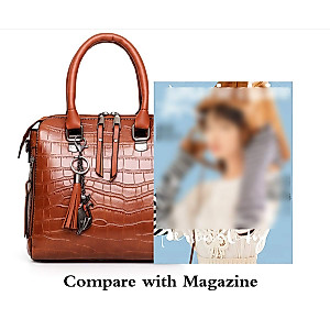 Women Handbag and Purse 4pcs Wax PU Tote Set Shoulder Top Handle Bag Satchel Clutch Card Holder wtih Tassel Brown