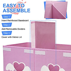 Large Toy Box Chest,Collapsible Sturdy Storage Bins with Lids,Large Kids Toy Storage Organizer Boxes Baskets for Kids,Boys,Girls,Toddler,Nursery Room,Playroom((Light Pink Heart)