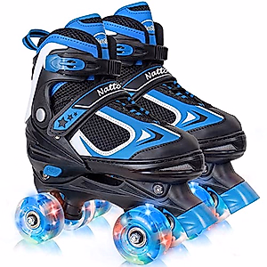 Kids Roller Skates for Boys - Blue for Teenagers Youth Age 10 11 12 - Adjustable All Light up Wheels Indoor Outdoor Sports Birthday Gift for Son and Grandson