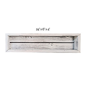 Reclaimed Wood Shadow Box with Wood Backing - Rustic Farmhouse Barnwood Style - Floating Shelves (White, Rectangle)