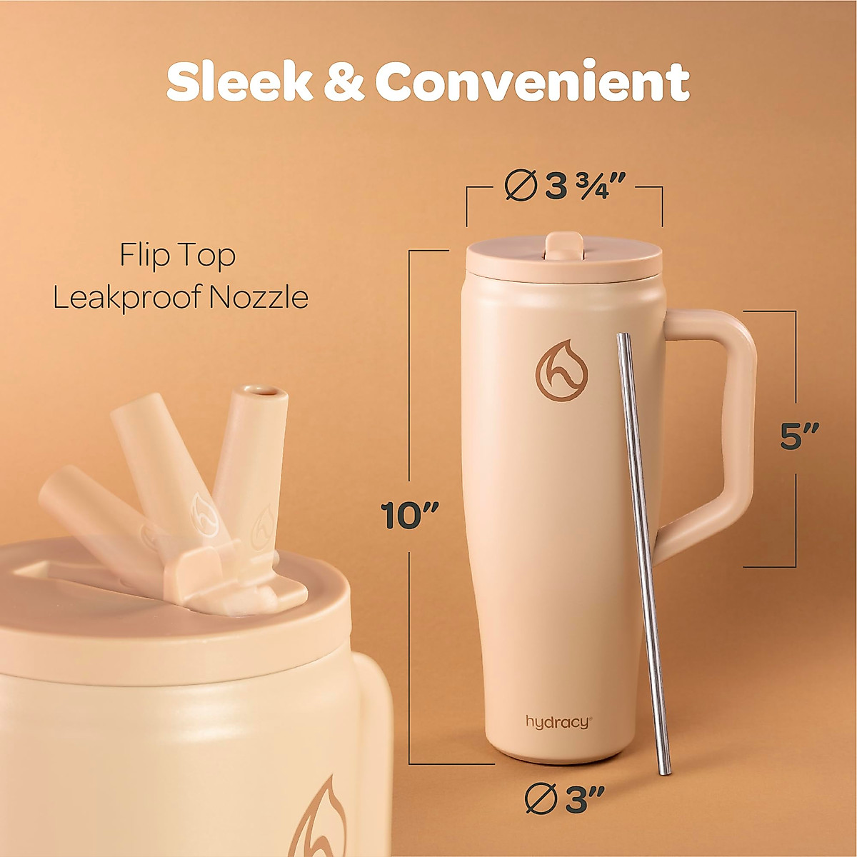 Hydracy Soulmate 40oz Tumbler with Handle and Flip Straw - 100% Leakproof Reusable Insulated Cup with Stainless Steel Straw - Cupholder Friendly Rubber Base Travel Mug - Gifts for Women & Men
