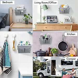 Kanrichu 2pcs Middle Wall Hanging Organizer Bag, Linen Fabric Door Hanging Storage Basket with Pockets, Waterproof Bin for Kitchen, Bedroom, Office, RV Camper (Gray)