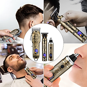 Dumite Hair Clippers for Men,Professional Hair Cutting Kit,Cordless Barber Clipper and T-Blade Beard Trimmer Set (Gold-1)