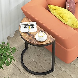 Tribesigns End Table Semi Circle, Small Half Round Side Table with Metal Frame, Wood Accent Table Slim C Table for Sofa Couch Living Room, Easy Assembly, 19.69" L x 9.84" W x 23.62" H