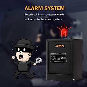 SPIKA Fingerprint Home Safe Box,3 Cubic Large Capacity Safe with Key Lock and Digital Keyboard