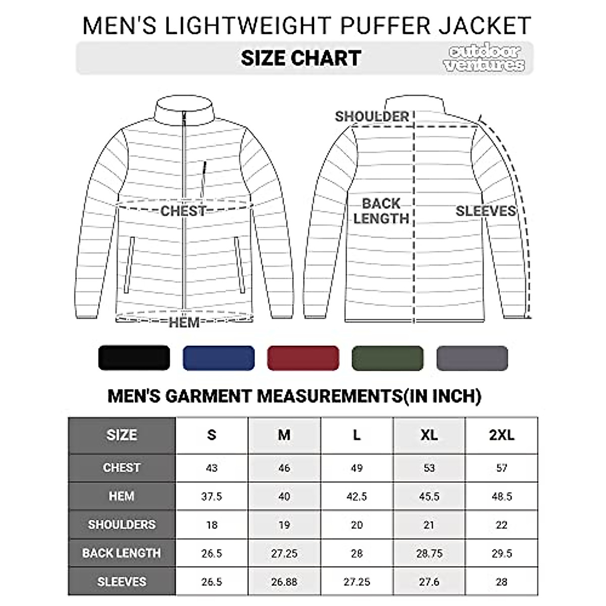 Outdoor Ventures Men's Lightweight Packable Puffer Winter Jacket Insulated Puffy Coat for Snow Ski Hiking Travel