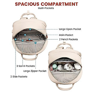 LOVEVOOK Quilted Backpack for Women, 15.6 Inch Computer Bag, Stylish Travel Backpack Purse Notebook with USB Port Waterproof Casual Daypack Large Bags for Daily Work, Beige