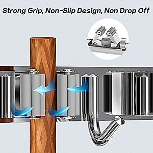 Zikopomi Broom Holder Wall Mount, Stainless Steel Heavy Duty 16 Inch Mop and Broom Holder Self-adhesive Multi Purpose Tool Organizer for Kitchen Pantry Laundry Room Garden Tools Garage Organization