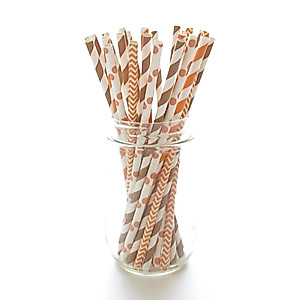Thanksgiving Straws, Orange & Brown Paper Drinking Straws (25 Pack) - Autumn Fall Harvest Thanksgiving Dinner Straws