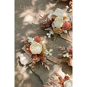 Ling's Moment 6pcs Homecoming Wedding Wrist Corsage Artificial Flowers, Girl/Mother Prom Corsages Wristlet Décor, etc. Boho Dried Rustic