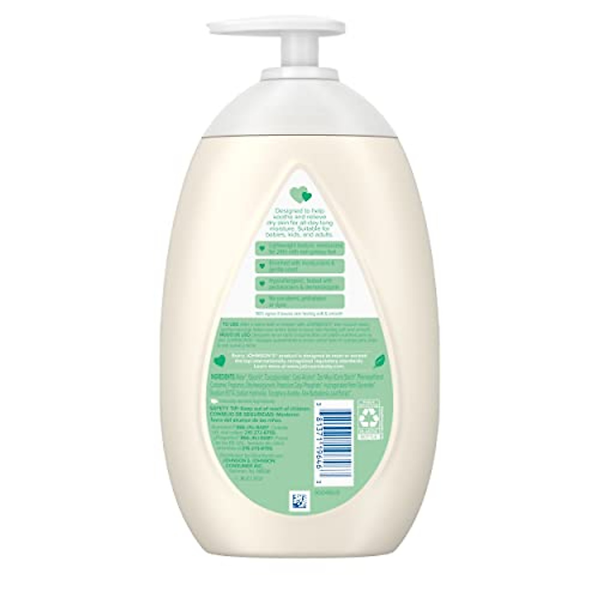 Johnson's Skin Nourish Moisturizing Baby Lotion with Aloe Vera Scent & Vitamin E, Gentle & Lightweight Body Lotion for The Whole Family, Hypoallergenic, Dye-Free, 16.9 fl. oz