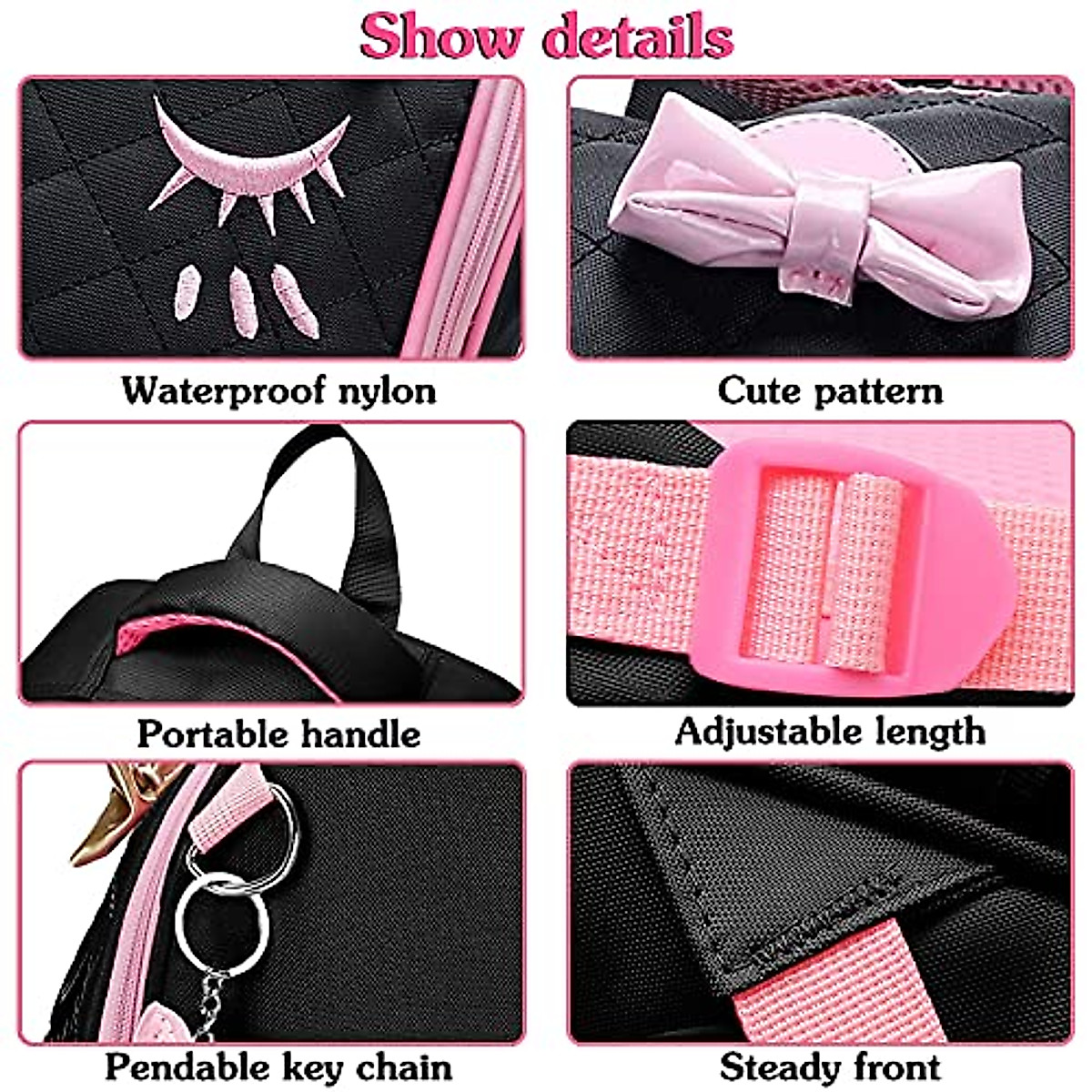 FEWOFJ Cute Black Backpacks with Lunch Bag for Teen Girls, Kids Backpack for Toddler Preschool Bookbags Elementary School Bags