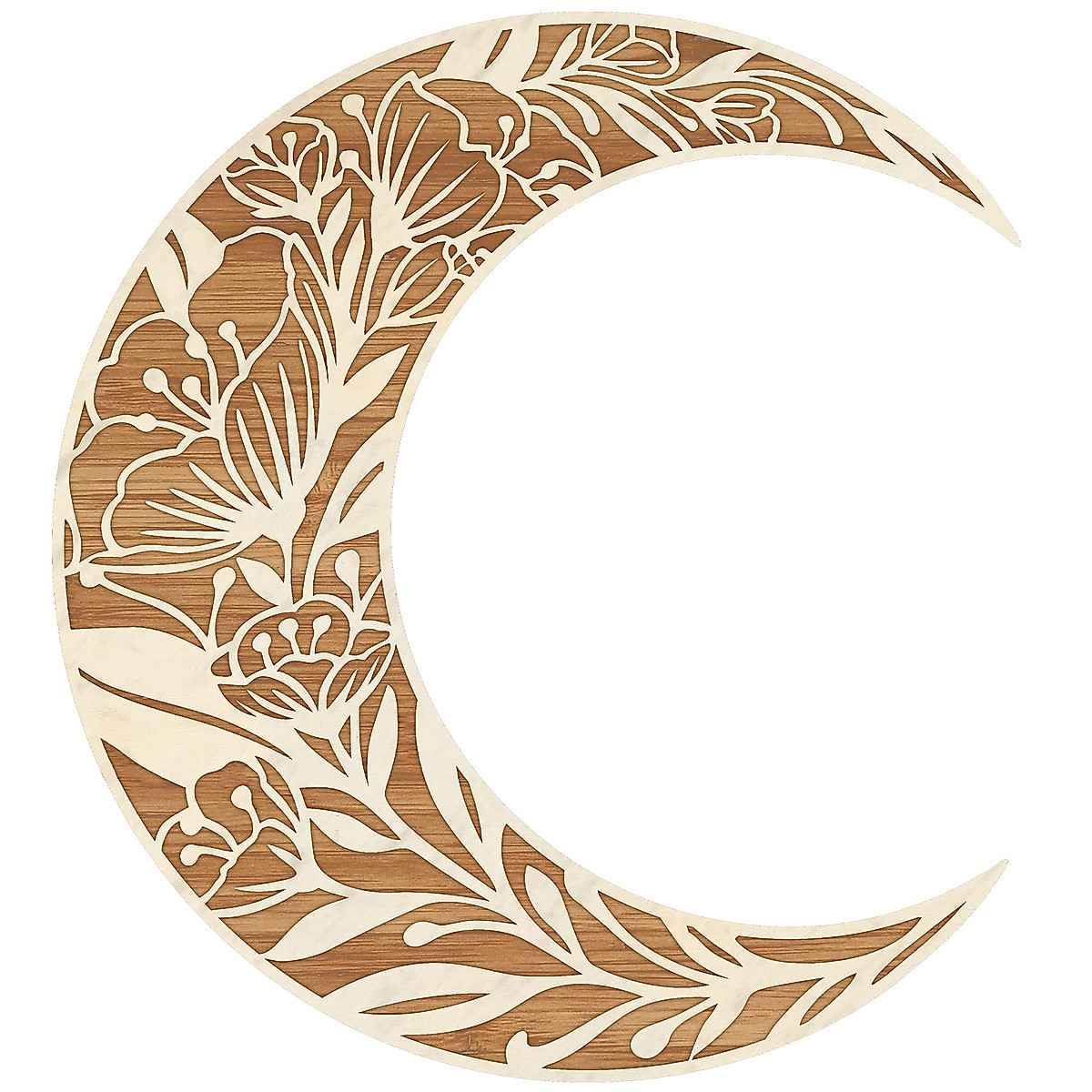 Moon Decor Rustic Moon Phase Bohemian Wall Art Nordic Wood Aesthetic Bedroom Wall Art Natural Design Wall Hanging Beautiful Moon Sign with Flowers for Home Apartment Living Room Wall Gallery Decor
