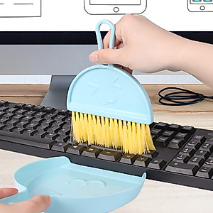 Mini Dust Pans with Brush Set,Small Broom and Dustpan Set for Home Hand Dustpan and Brush Set Kids Dust Pans and Broom/Dustpan Combo Set Hangable Whisk Broom for Table,Countertop,Sofa,Key Board(Blue)