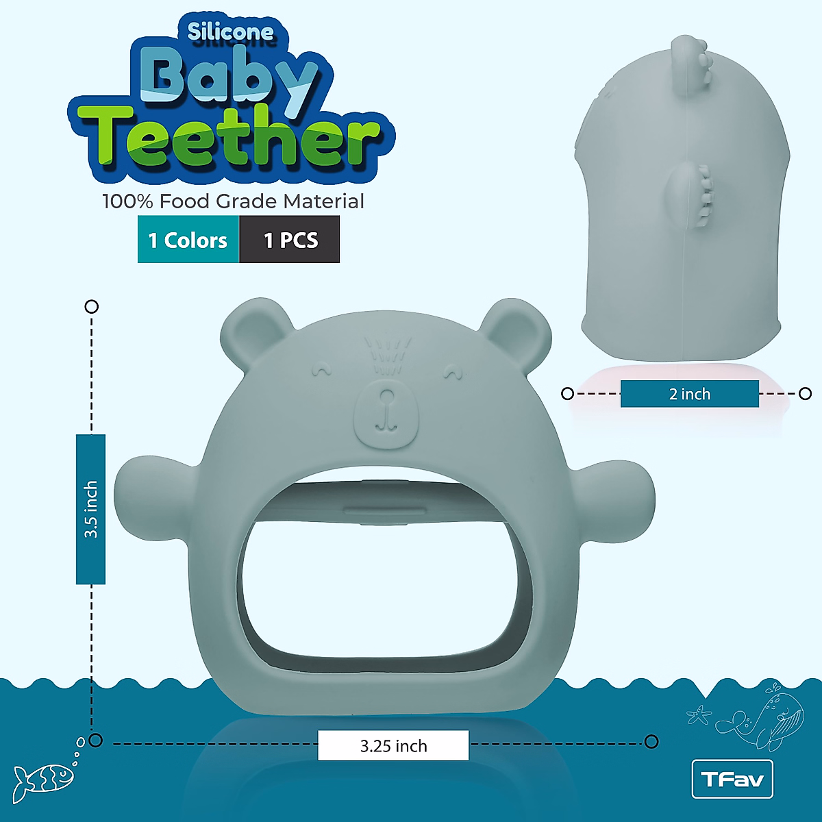 TFav Baby Bear Hand Teether -1 pc Blue -Silicone Teething mitt for 0-6 Months Boys & Girls -Hand Pacifier That Fits on Fist -Wearable Gloves Chew Toy -Calm Down The Fussy Baby Calm Down Fussy Baby