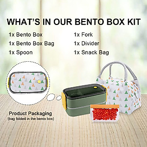 NatraProw Bento Box Adult Lunch Box, Leakproof 2 Layer Adult Bento Box with Detachable Divider, Lunch Bag, BPA Free Bento Lunch Box for Adults with Utensils, Microwave Safe Meal Prep Container