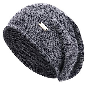 jaxmonoy Cashmere Slouchy Knit Beanie Hat for Women Winter Soft Warm Ladies Wool Knitted Skull Beanies Cap - Dark Grey