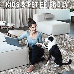 8x10 Area Rugs for Living Room: Large Machine Washable Area Rug with Non Slip Backing Non Shedding Abstract Stain Resistant Carpet for Bedroom Dining Room Nursery Home Office - Beige