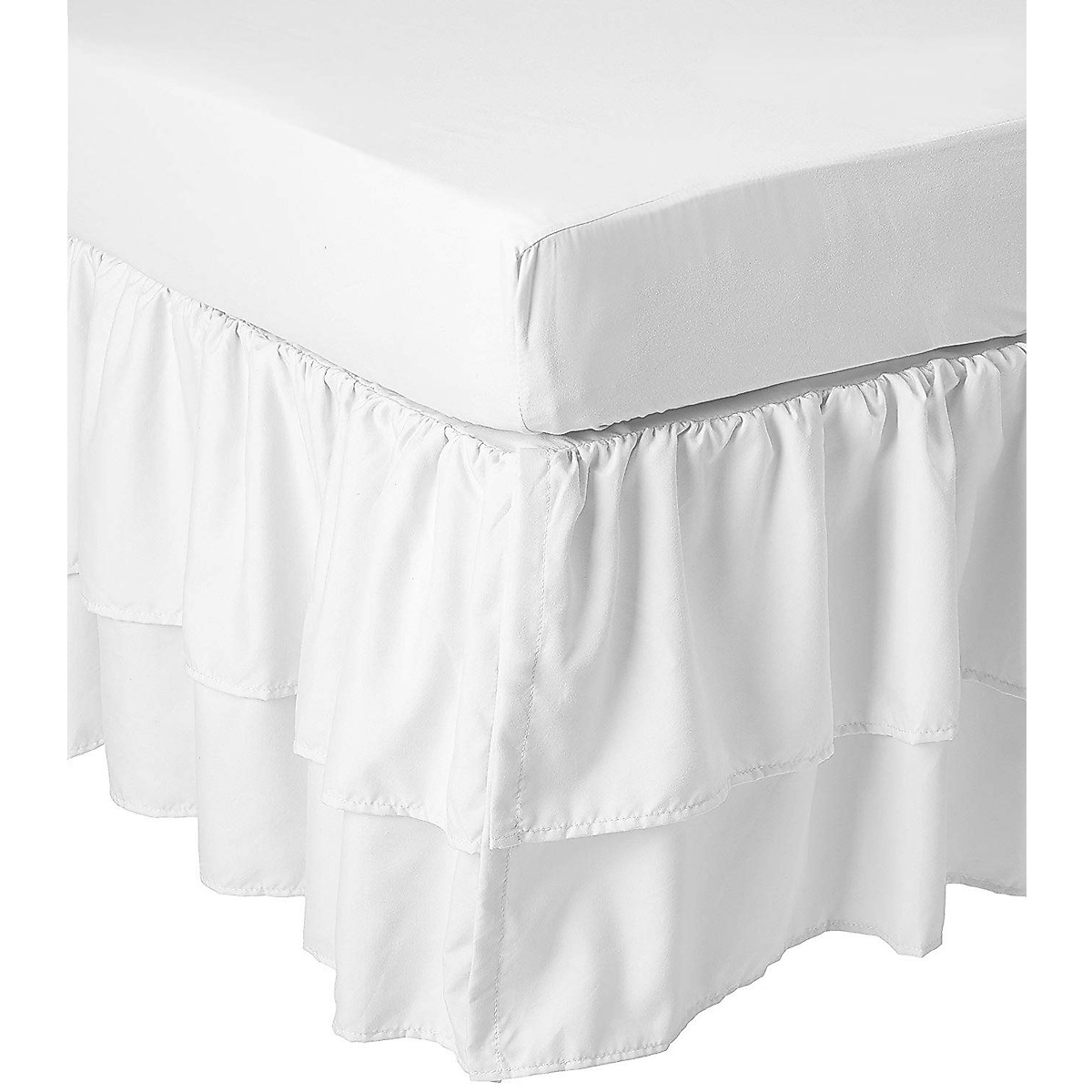 American Baby Company Double Layer Ruffled Crib Skirt Waterproof Mattress Pad Cover and Microfiber Fitted Crib Sheet Bundle, White, for Boys and Girls