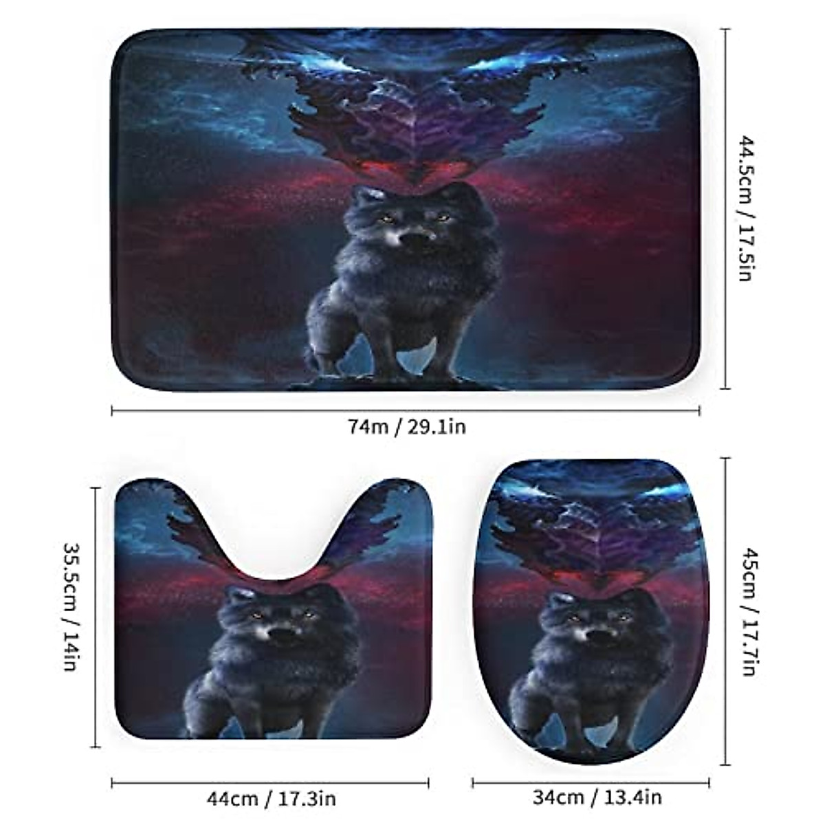 Kazynee Cool Dragon Wolf 4 Piece Shower Curtain Sets, Non-Slip Rugs, Toilet Lid Cover and Bath Mat, Durable and Waterproof, for Bathroom Decor Set One Size