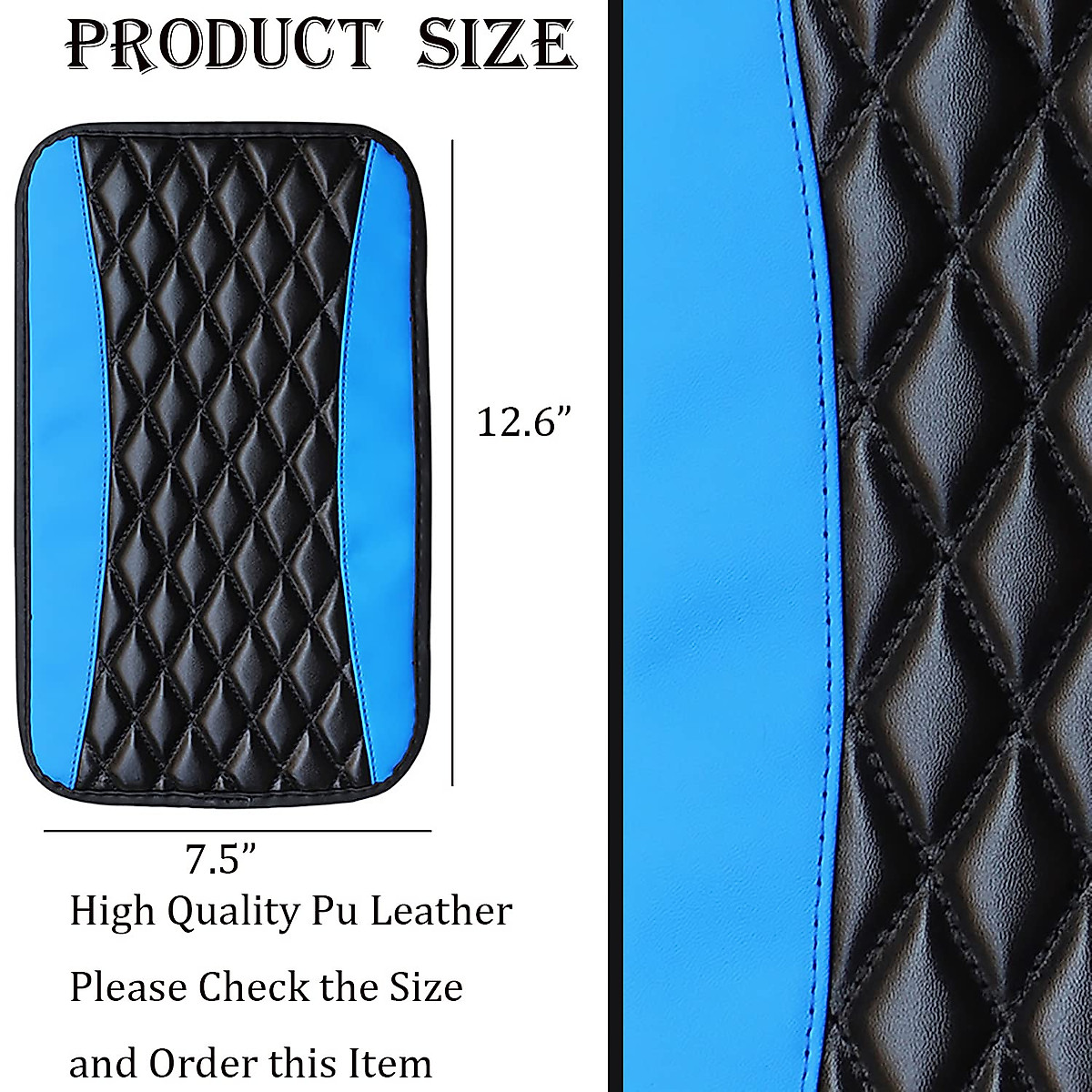 Pincuttee Pu Leather Console Armrest Cover 1PC, Car Center Console Pad Cover,Universal Armrest Box Mat,Waterproof Armrest Cover Center Console Pad(12.6"x7.5", Blue)