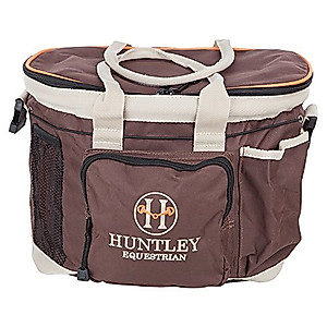 Huntley Equestrian Deluxe Grooming Bag Perfectly Designed Easy Access Multi Pocket Zipper Top Closure Double Handles Shoulder Strap Exterior Pockets - Brown