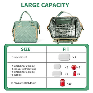 ZFLLJFC Lunch Bag for Women,Insulated Lunch Box Tote Bags with Wide-Open,Reusable Cooler Cute Lunch Boxes with Water Resistant for Work Office Travel and Picnic (Green)