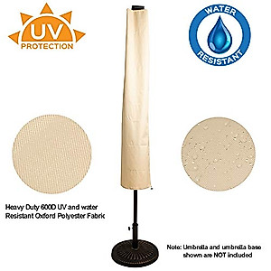 C-Hopetree Patio Umbrella Cover for 7ft to 11ft Solar LED Outdoor Market Umbrellas, Waterproof, with Zipper and Rod, Beige