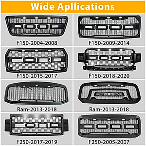 GTYUNKE Front Grille Lights for F150 2004-2019 Rapt0r Style Aftermarket Grille RAM 1500 2013-2018 Aftermarket Grille Light White LED
