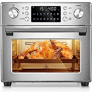 R.W.FLAME 26.4QT Air Fryer Oven, 2 in 1 Toaster Oven Air Fryer Combo, Stainless Steel Rotisserie Air Fryer with Rotisserie & Dehydrator, Countertop Toaster Ovens for Family