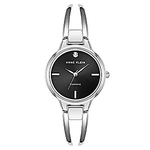 Anne Klein Women's Japanese Quartz Dress Watch with Metal Strap, Silver, 14 (Model: AK/2627BKSV)