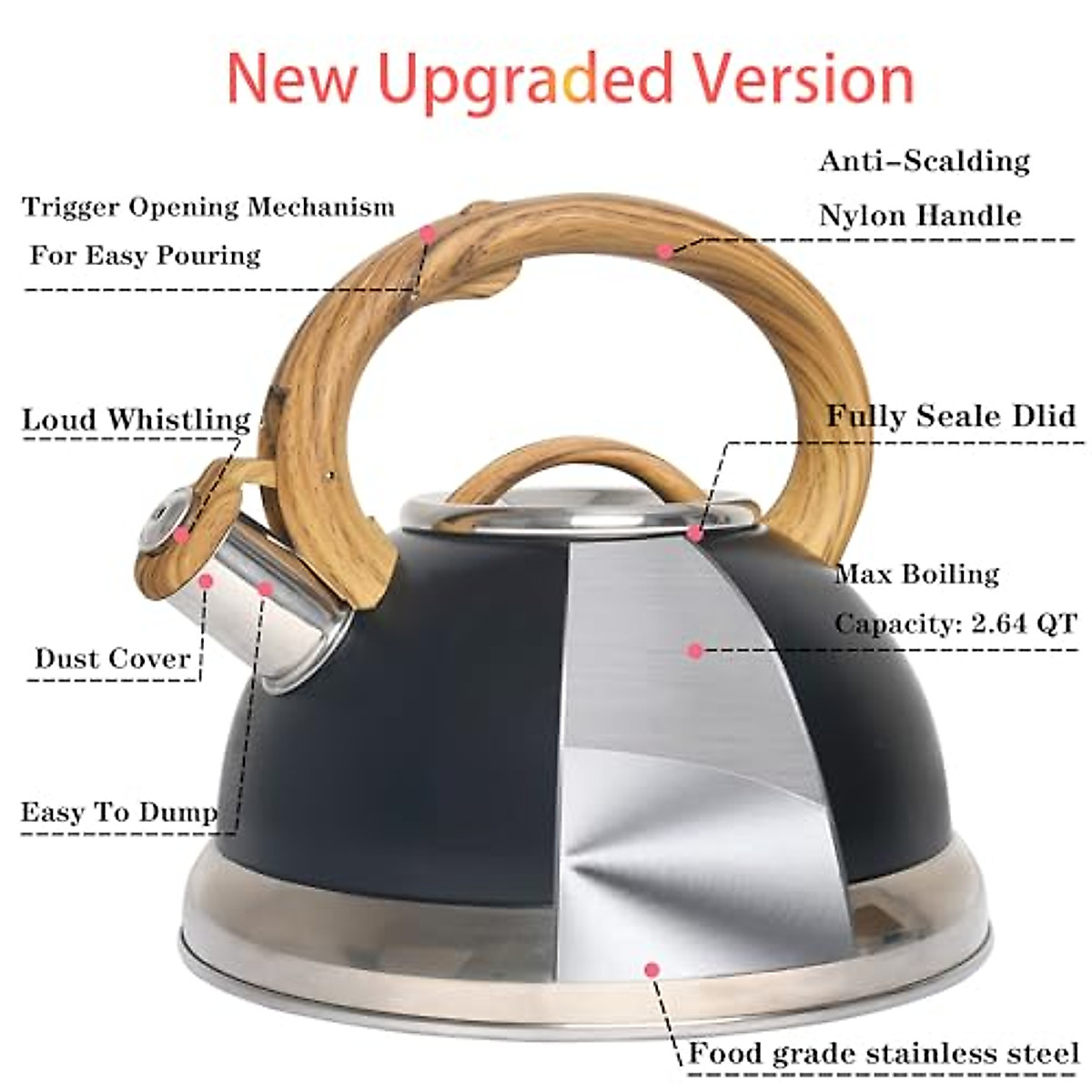 Starbbq 3.2 Quart Whistling Tea kettle for Stove Top, Stainless Steel Teapot for Stove Top with Handle and One-Touch Open and Close Button
