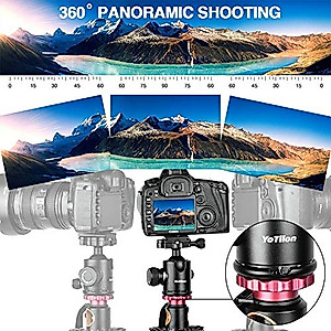 YoTilon Camera Tripod, Horizontal Tripod for Camera Professional Aluminum Alloy Travel Tripod for DSLR with 360° Ball Head Quick Release Plate, Handle Bag for Canon Nikon Sony DSLR Cameras