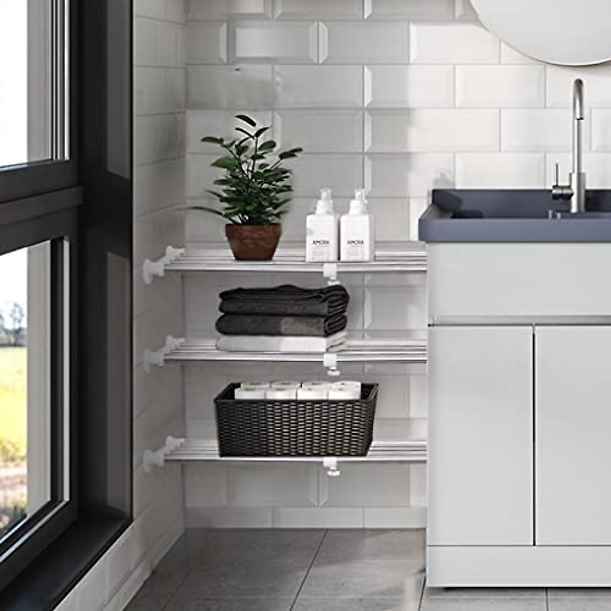 DAHOOMII Adjustable Closet Shelf Divider Tension Rod Expandable Clothes Storage Hanger Coat Rack DIY Stainless Steel Organizer Cabinets Separators Space Saver - Ivory