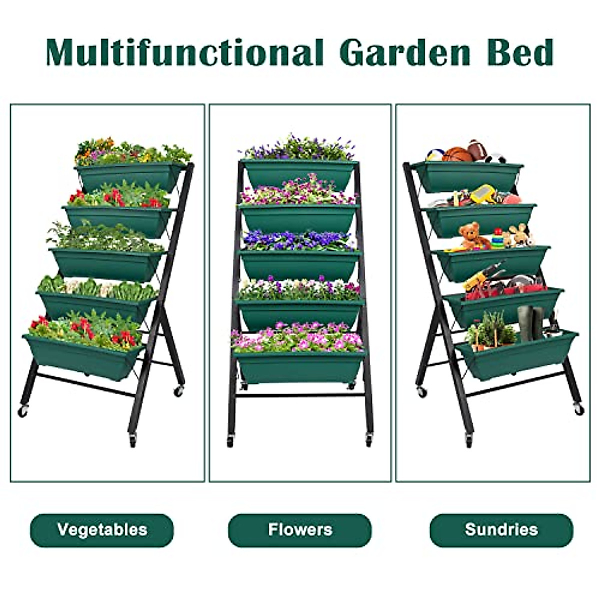 kinbor Raised Garden Bed with Wheels Vertical Garden Freestanding Elevated Planters with 5 Container Boxes for Outdoor Indoor Patio Balcony