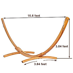 Lazy Daze Hammocks 10 FT Outdoor Arc Wood Hammock Stand, 2 Person Russian Pine Hardwood Hammock Stand with Hooks and Chains, for Home Patio Garden Yard Picnic Camp, 300lb Capacity