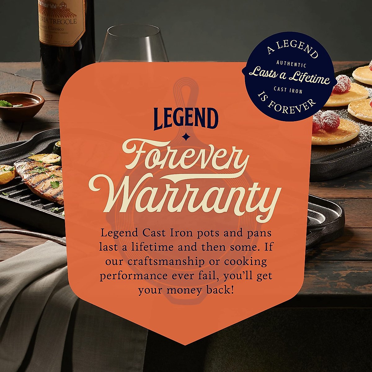 Legend Cast Iron Griddle for Gas Stovetop with Easy Grip Handles | 2-in-1 Reversible 20” | Use On Open Fire & in Oven | Lightly Pre-Seasoned Gets Better with Each Use