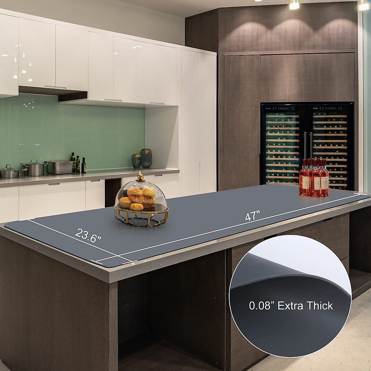 Extra Large Silicone Mats for Kitchen Counter 47"x23.6”, Largest Heat Resistant Mat, Nonslip Waterproof Silicone Mat, Multipurpose Countert Protector Mat, Baking Mats, Pastry Mat, Place Mats, Gray