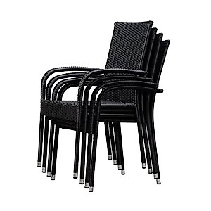 Patio Sense Morgan Outdoor All-Weather Wicker Stacking Woven No Assembly Steel Powder Coated Frame Lightweight Indoor Outdoor Porch Backyard Lawn Garden Balcony - Black - Set of 4