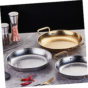 HANABASS 4pcs Dinner Nonstick Tray Pan for Use Hotpot Snack Chicken Steel Nabe Handle Cookware Serving Pot Induction Foods Golden Kitchen Home Paella Plate Restaurant Skillet Handles