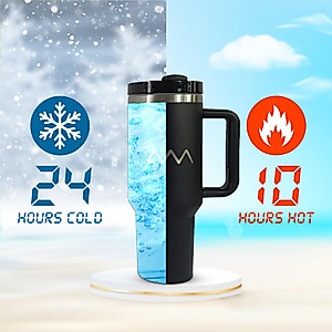AVM 40 oz Tumbler with Handle and Straw, Vacuum Insulated Stainless Steel Travel Mug for Hot and Cold Drinks, H2.0 Flowstate Technology Quencher Tumbler with Straw and Leakproof Lid