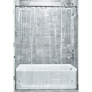 iDesign Waterproof PEVA Plastic Shower Curtain Liner for Use Alone or With Fabric Curtain, 72” x 72”, Clear
