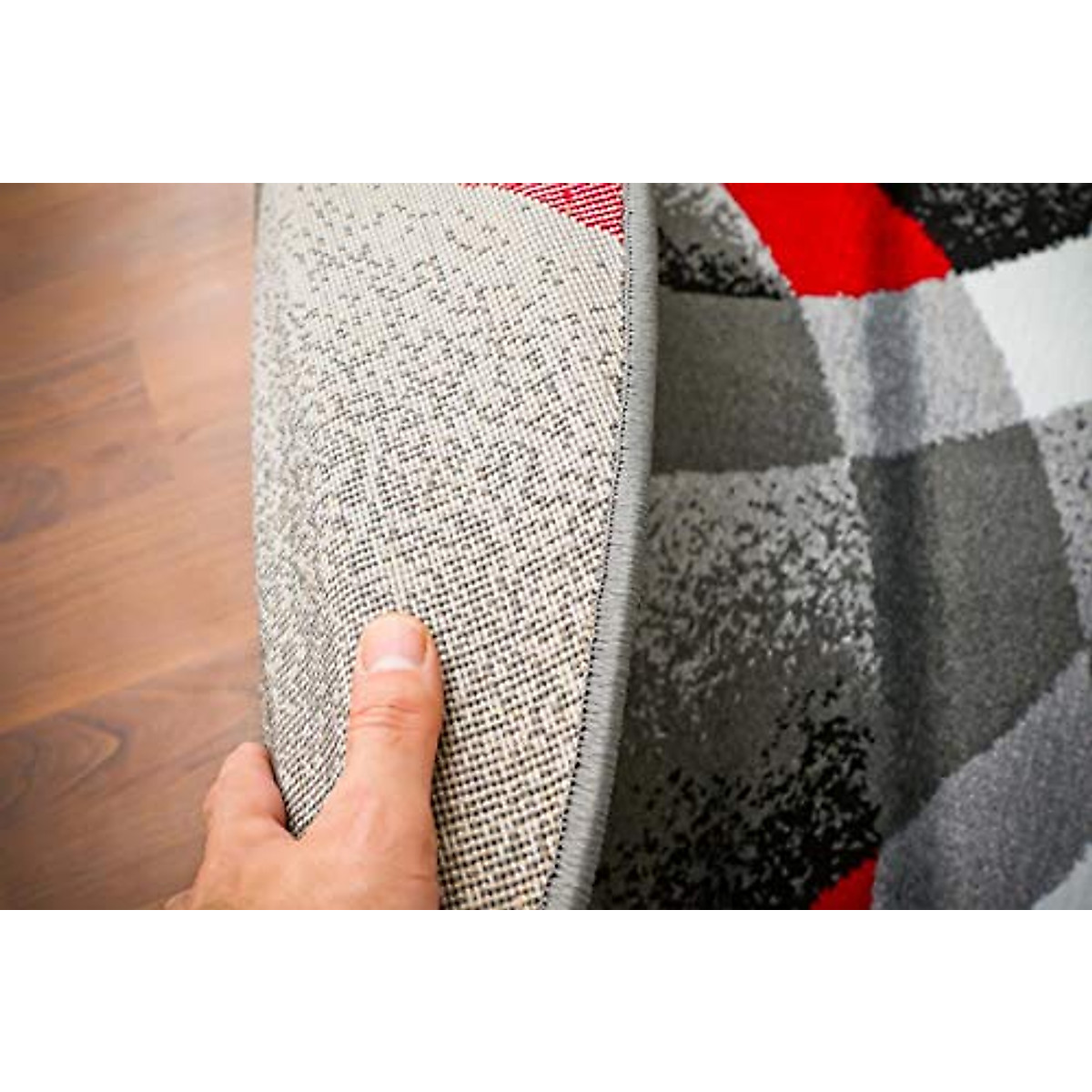 LUXE WEAVERS 2305 Gray Black Red White Swirls 6 feet 5 inch Diameter Modern Abstract Area Rug