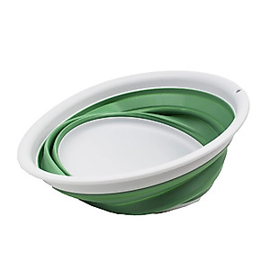 SAMMART 5.5L Set of 2 Collapsible Tub - Foldable Dish Tub - Portable Washing Basin - Space Saving Plastic Washtub (Grey + Dark Sea Green)