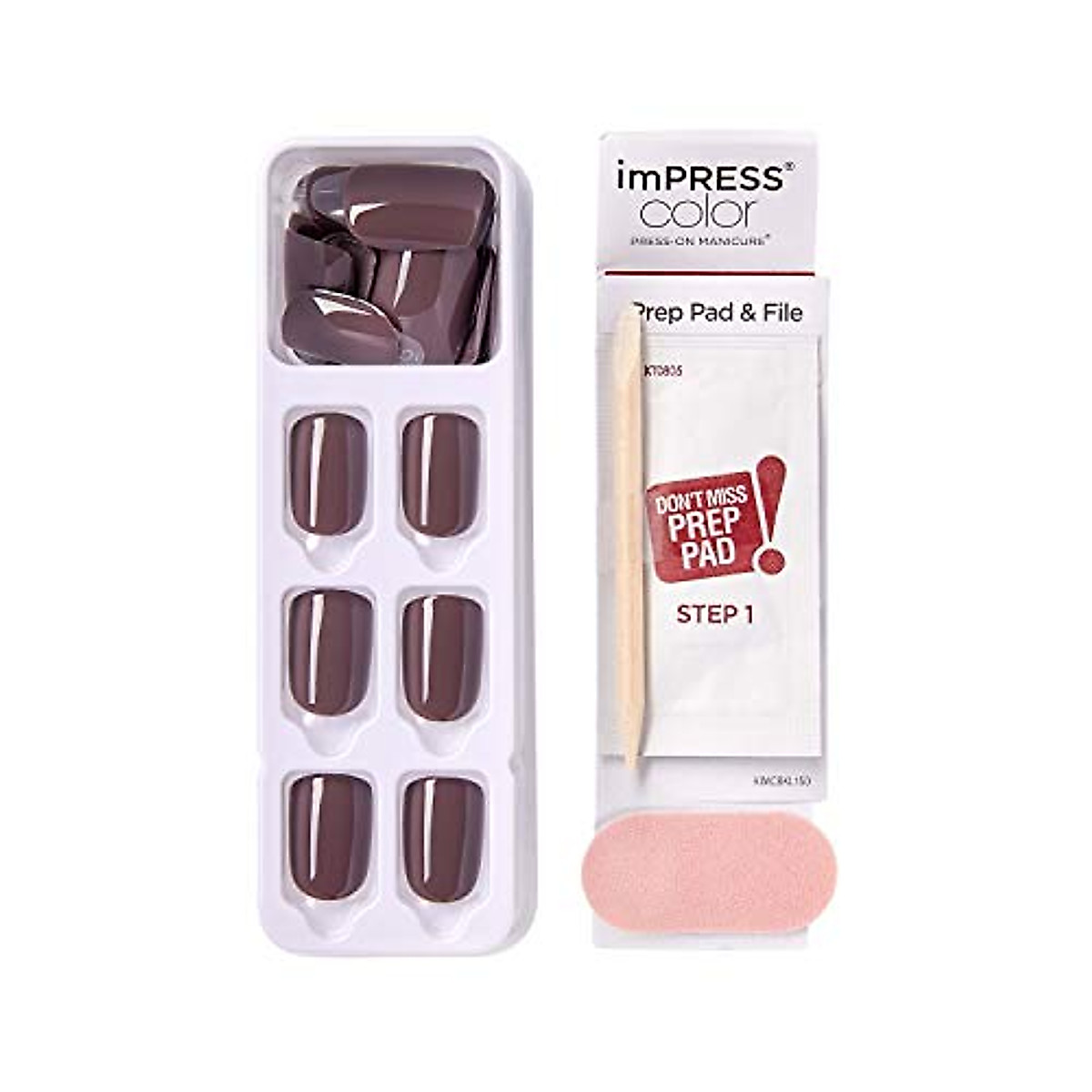 KISS imPRESS No Glue Mani Press On Nails, Color, 'Try Gray', Gray, Short Size, Squoval Shape, Includes 30 Nails, Prep Pad, Instructions Sheet, 1 Manicure Stick, 1 Mini File